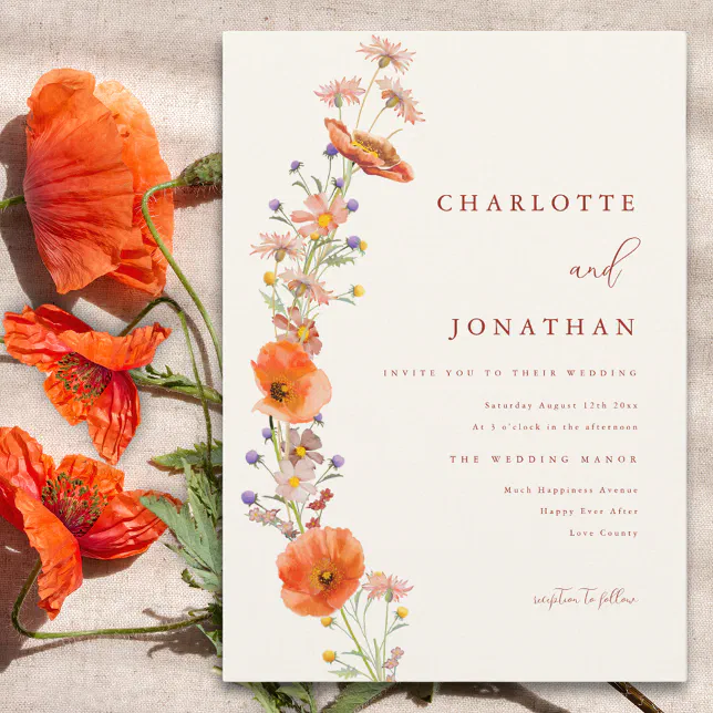 Boho Wildflower Fall Wedding Invitation | Zazzle