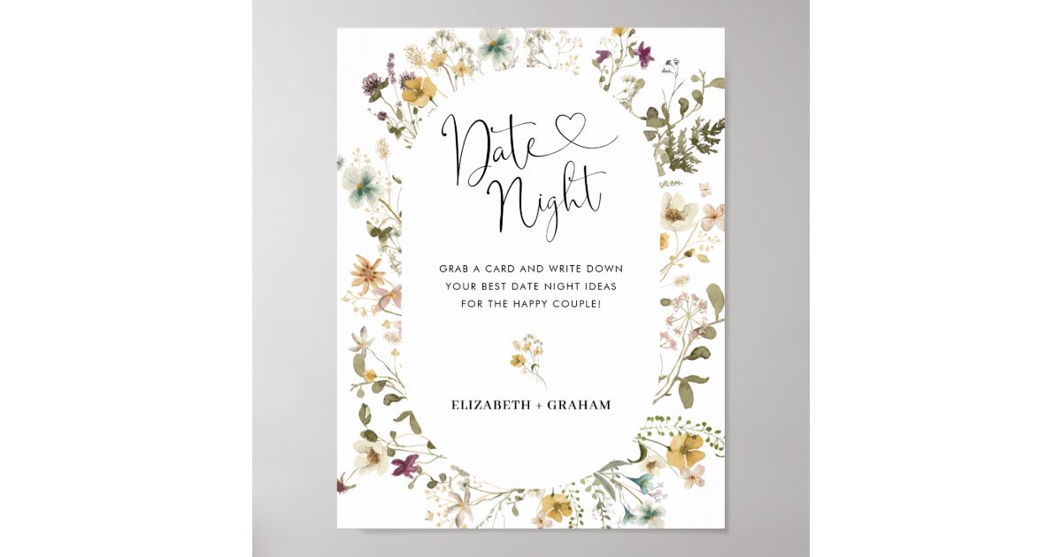 Boho Wildflower Floral Bridal Shower Date Night Poster | Zazzle