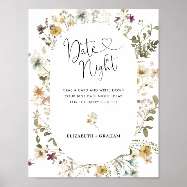 Boho Wildflower Floral Bridal Shower Date Night Poster | Zazzle