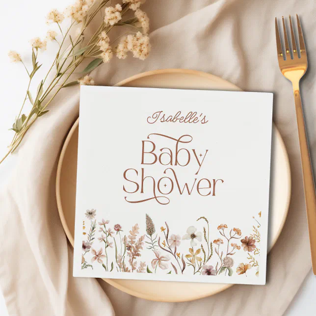 Boho Wildflower Floral Girl Baby Shower Paper Napkins | Zazzle