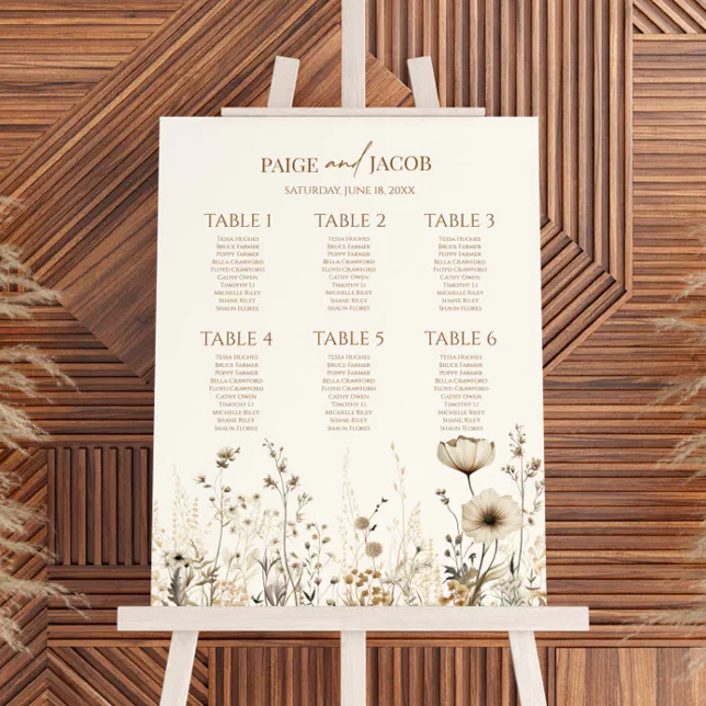 Boho Wildflower Floral Small Wedding Seating Chart Foam Board | Zazzle