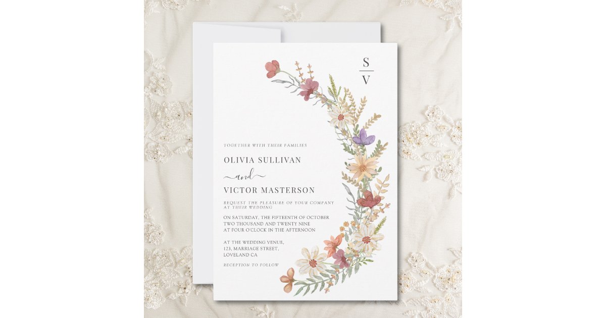 Boho Wildflower Floral Wedding Invitation | Zazzle
