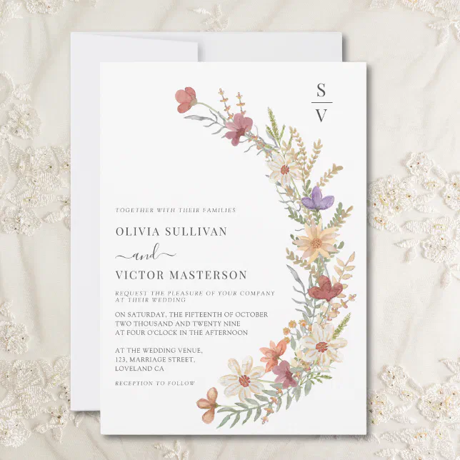 Boho Wildflower Floral Wedding Invitation | Zazzle