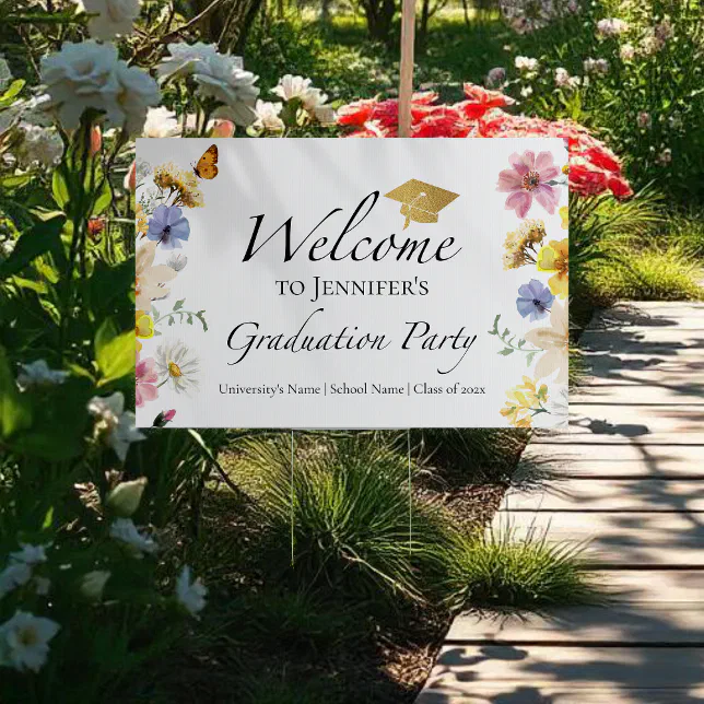 Boho Wildflower Graduation Party Welcome Yard Sign | Zazzle