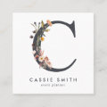 Boho Wildflower Initial C QR Code Square Business Card | Zazzle