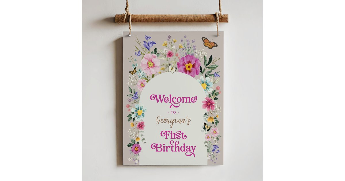 Boho Wildflower Meadow 1st Birthday Welcome Poster | Zazzle