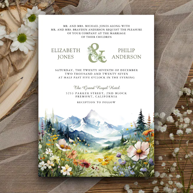 Boho Wildflower Mountain Meadow QR Code Wedding Invitation | Zazzle