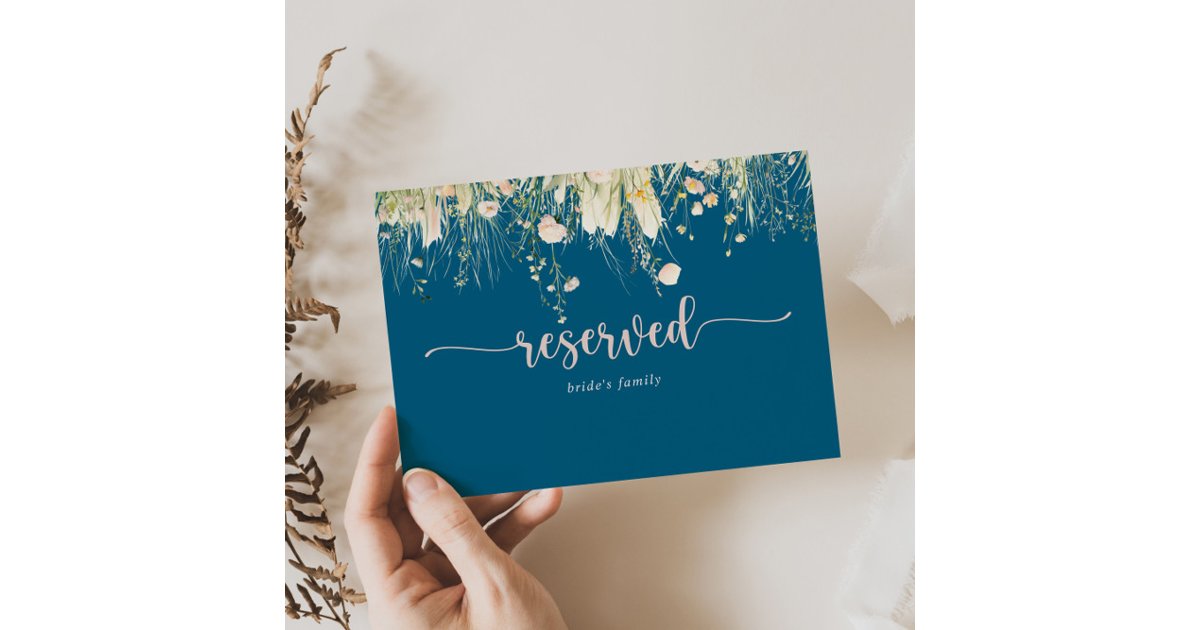 Boho Wildflower Navy Wedding Reserved Sign | Zazzle