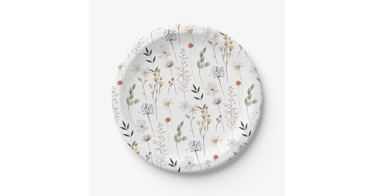 Boho Wildflower Pattern Paper Plates | Zazzle