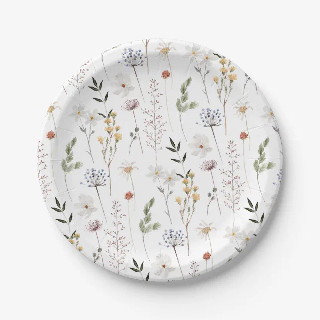 Boho Wildflower Pattern Paper Plates | Zazzle