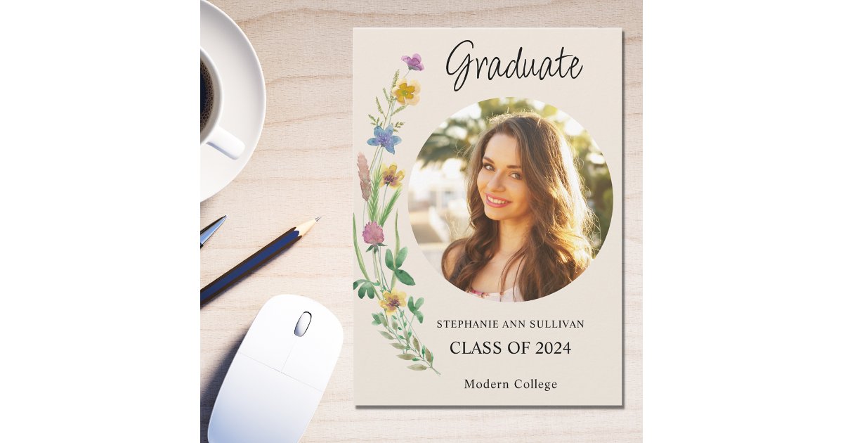 Boho Wildflower Photo Girl College Graduation Announcement | Zazzle