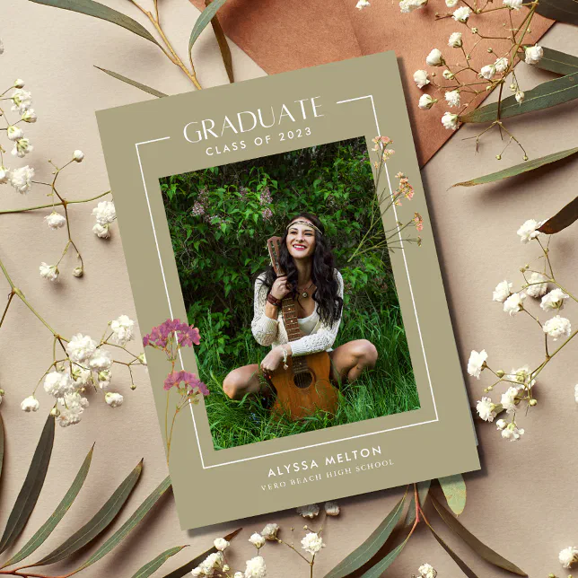 Boho Wildflower Photo Girl Digital Graduation | Zazzle