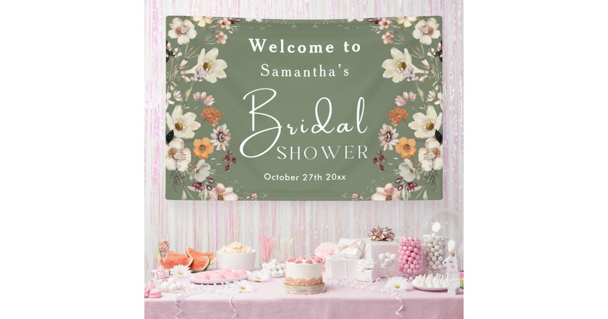 Boho Wildflower Rustic Sage Green Bridal Shower Banner | Zazzle