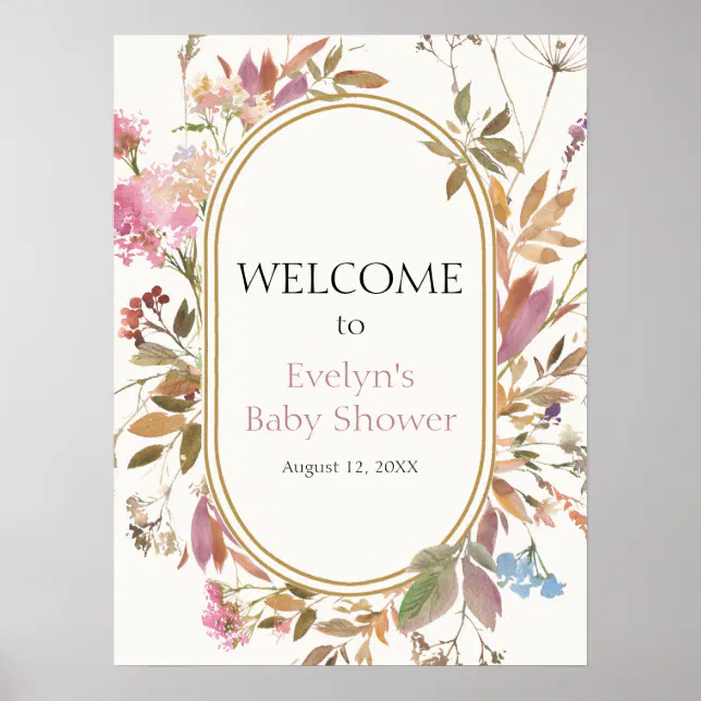 Boho Wildflower Rustic Wreath Welcome Poster | Zazzle