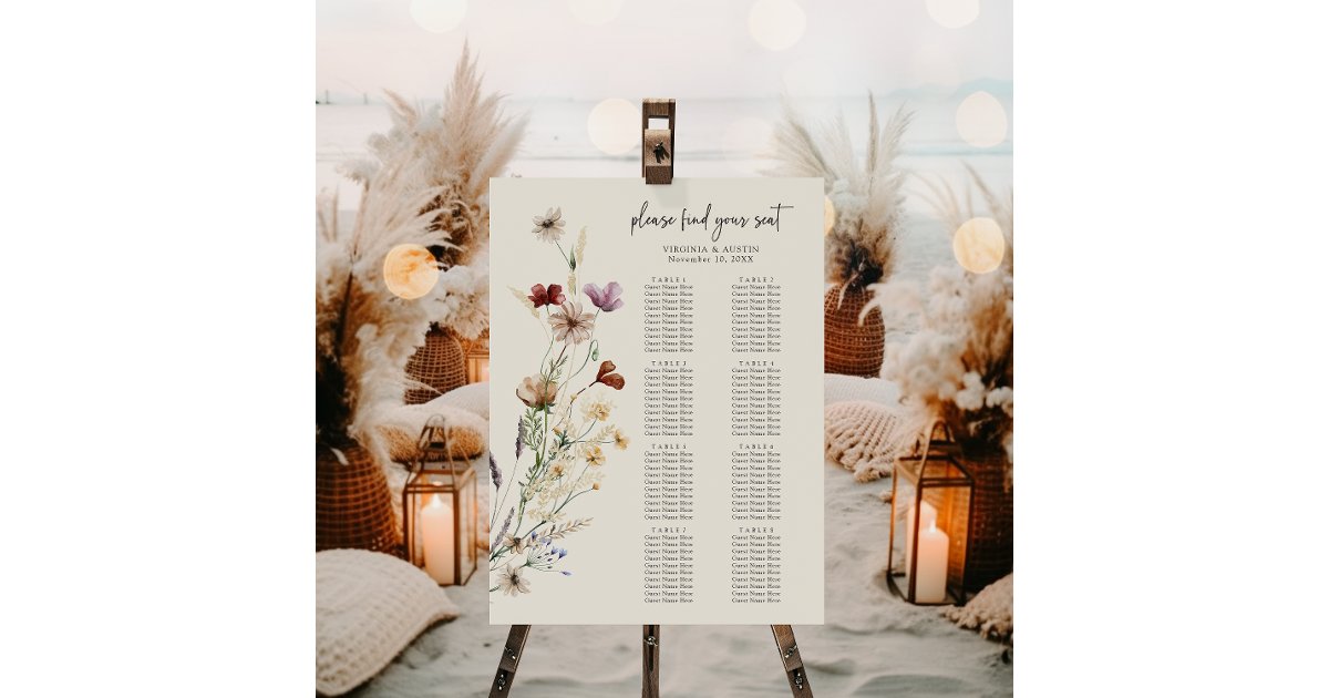 Boho Wildflower Seating Chart Foam Board | Zazzle