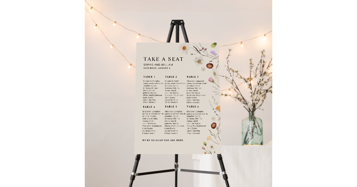 Boho Wildflower Seating Chart Foam Boards | Zazzle