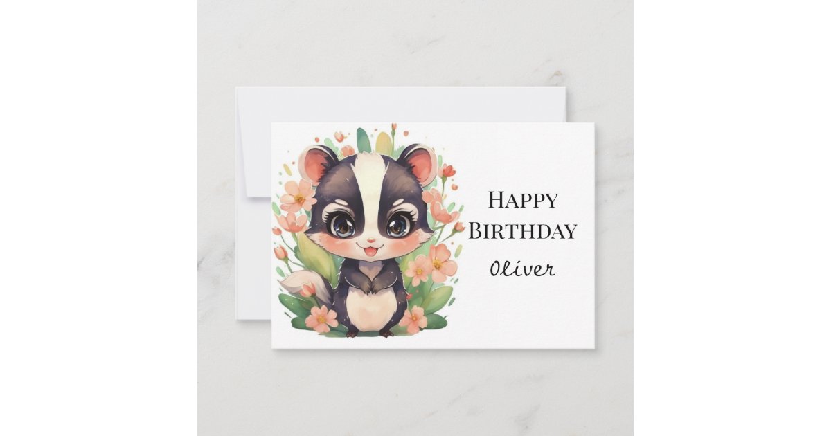 Boho Wildflower Skunk Birthday Card | Zazzle