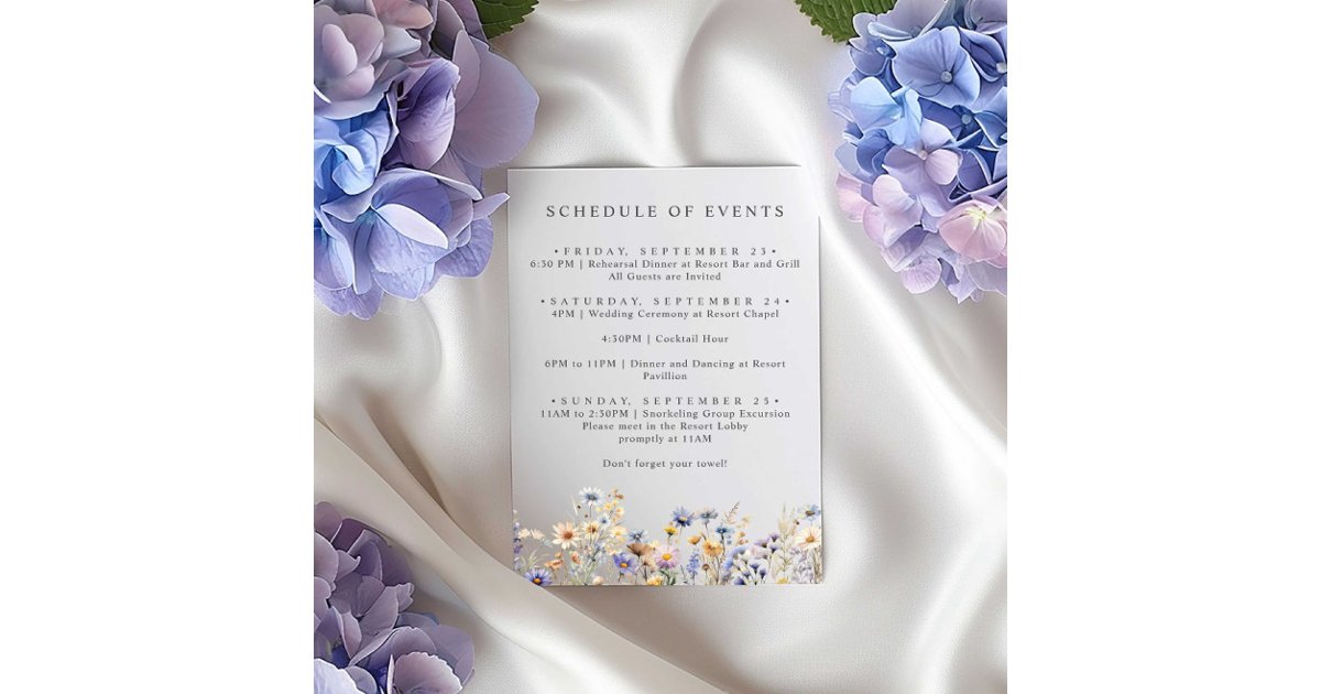 Boho Wildflower Spring SCHEDULE OF EVENTS Invitation | Zazzle