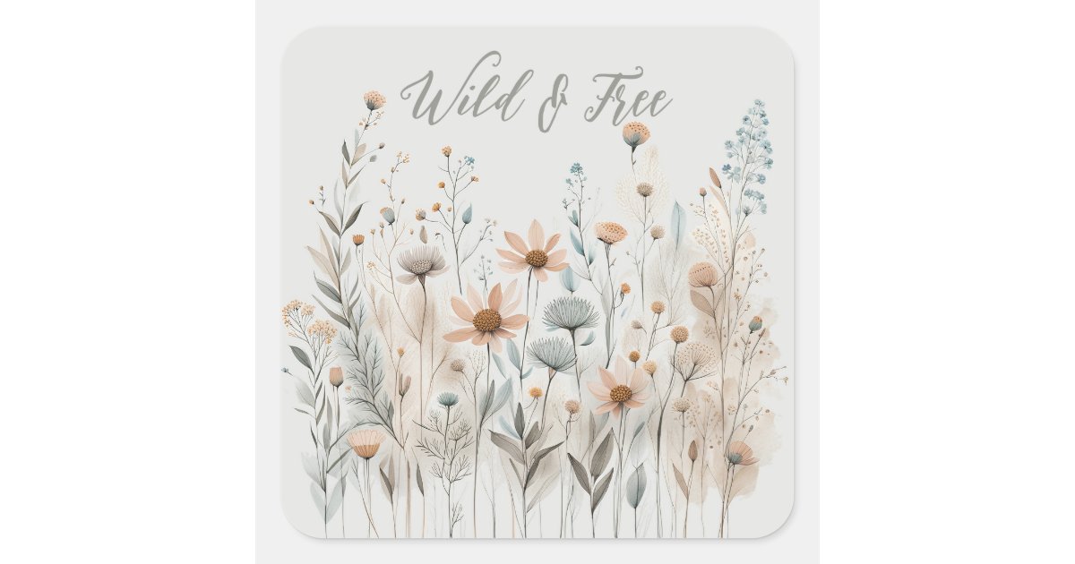 Boho Wildflower Square Sticker | Zazzle