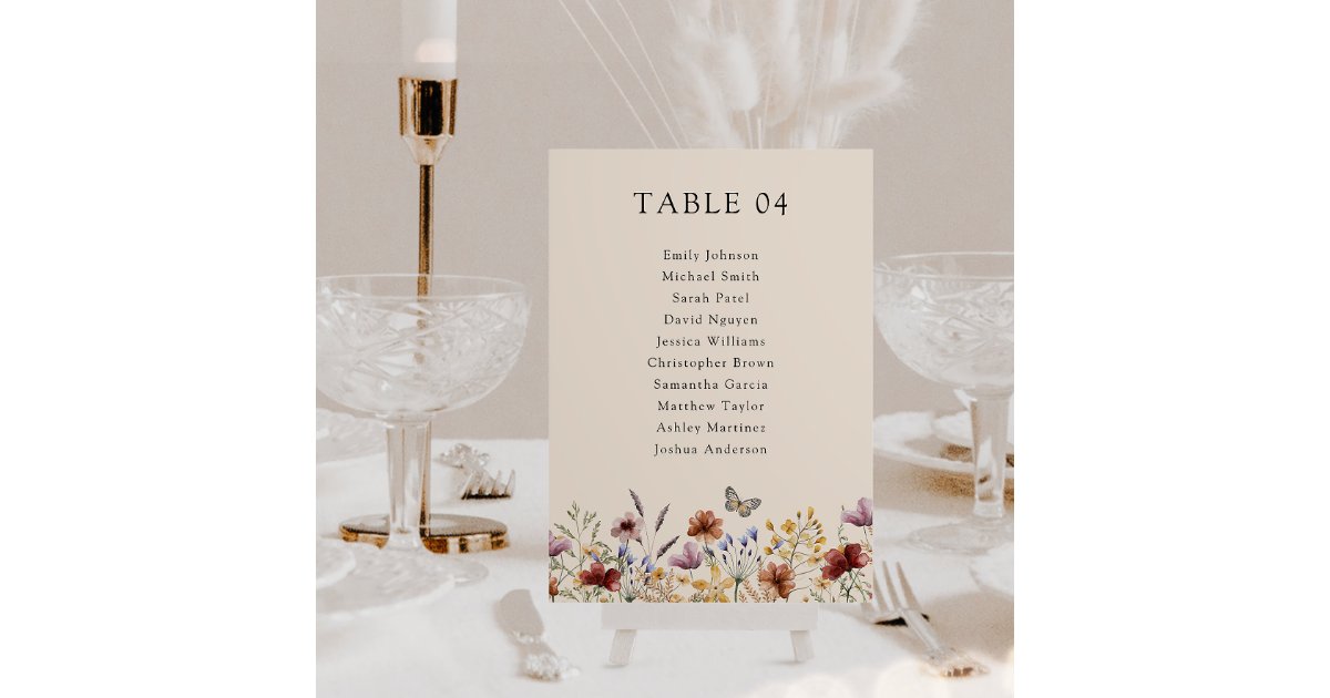 Boho Wildflower Table Number | Zazzle
