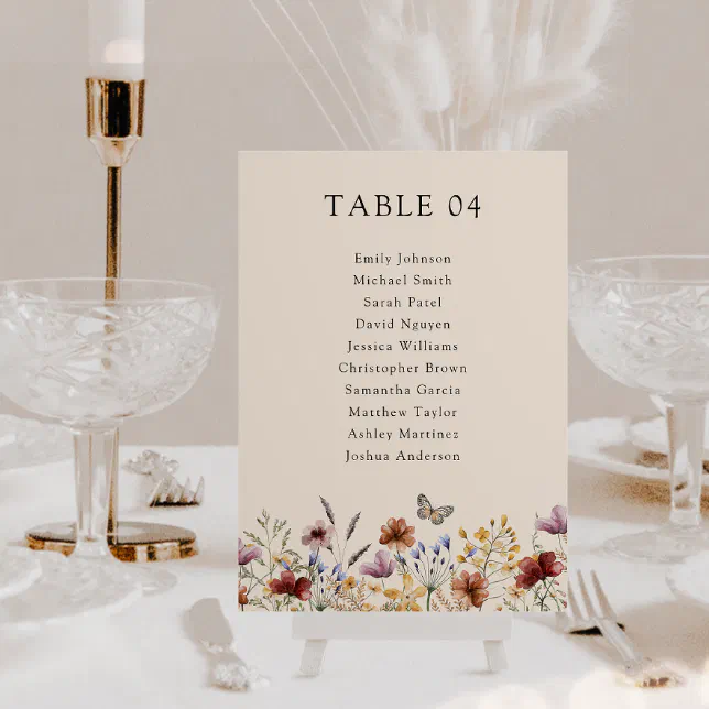 Boho Wildflower Table Number | Zazzle
