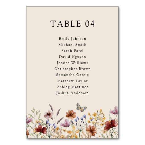 Boho Wildflower Table Number | Zazzle