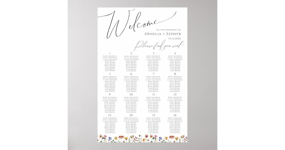 Boho Wildflower | Table Number Seating Chart | Zazzle