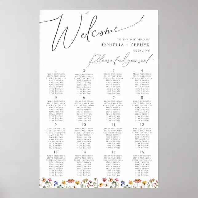 Boho Wildflower | Table Number Seating Chart | Zazzle
