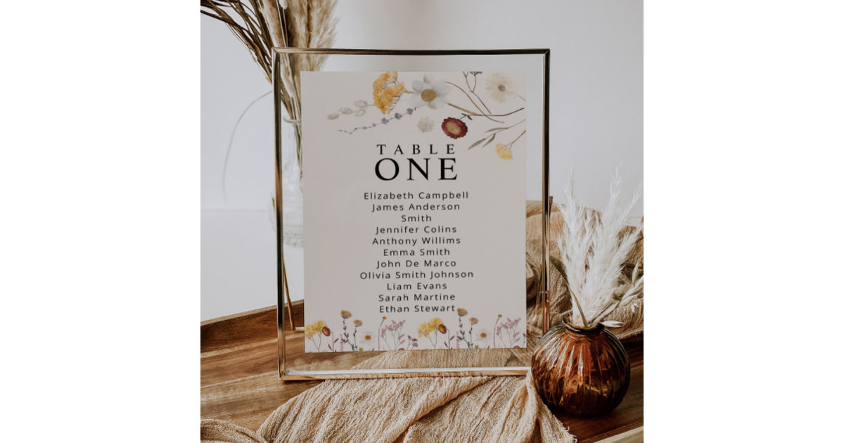 Boho Wildflower Table Seating Chard Cards | Zazzle