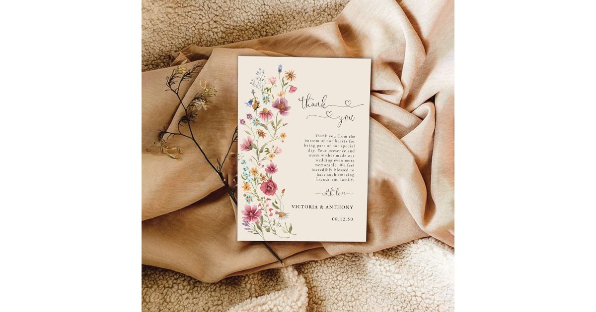 Boho Wildflower Thank You Card | Zazzle