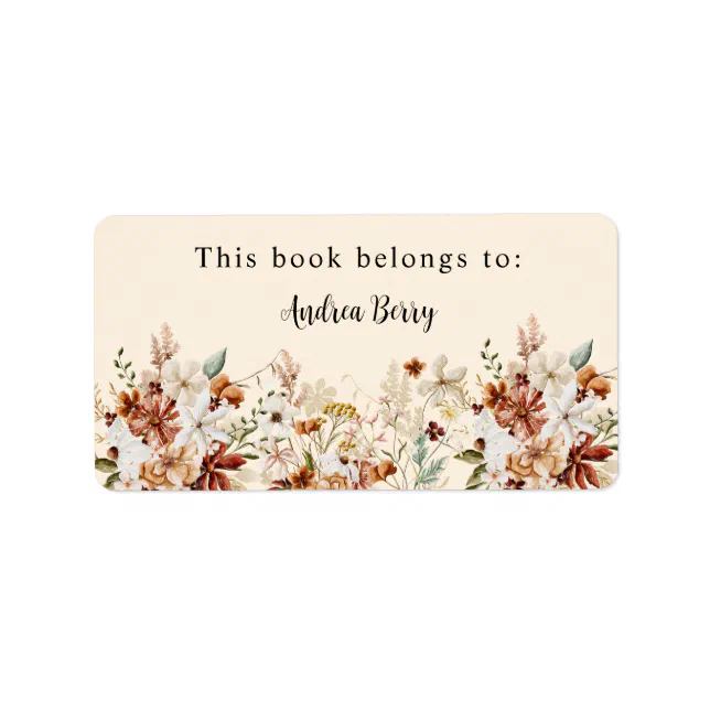 Boho Wildflower This Book Belongs To Label | Zazzle