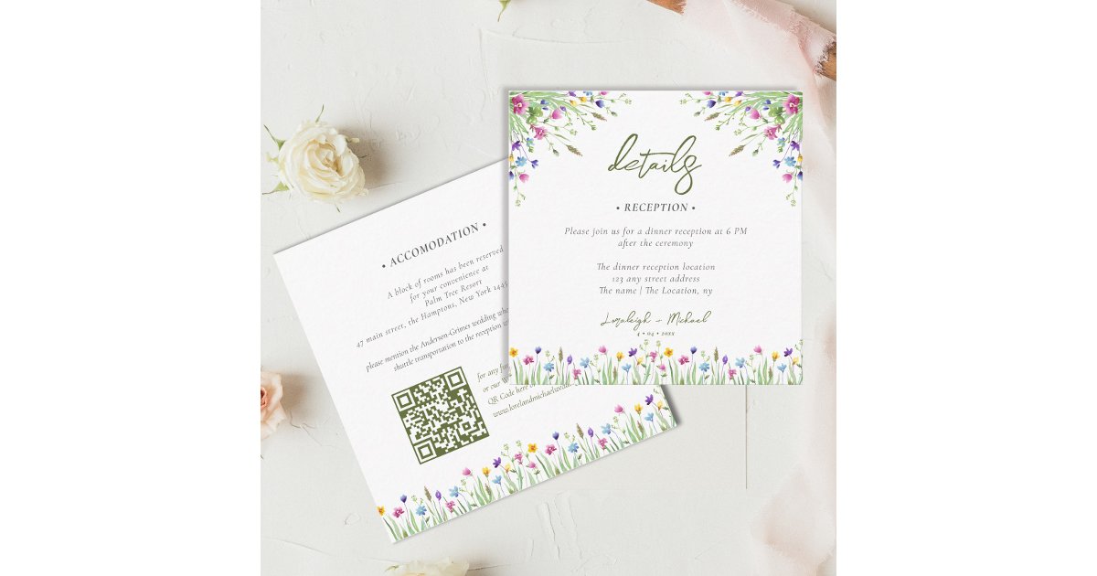 boho wildflower Wedding accomodation QR Code Enclosure Card | Zazzle