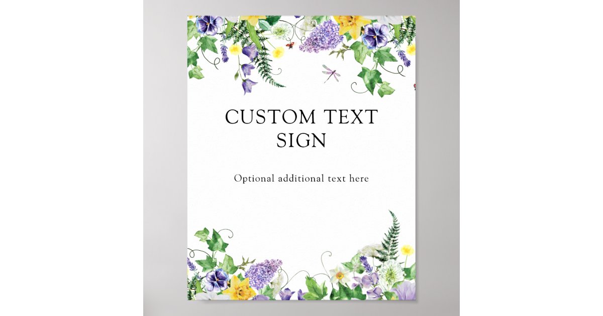 Boho Wildflower Wedding Custom Text Poster | Zazzle