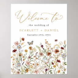 Boho Wildflower Wedding Garden Flowers Welcome Poster | Zazzle
