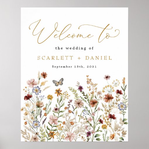 Boho Wildflower Wedding Garden Flowers Welcome Poster | Zazzle