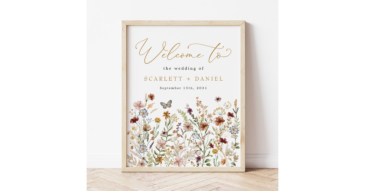 Boho Wildflower Wedding Garden Flowers Welcome Poster | Zazzle