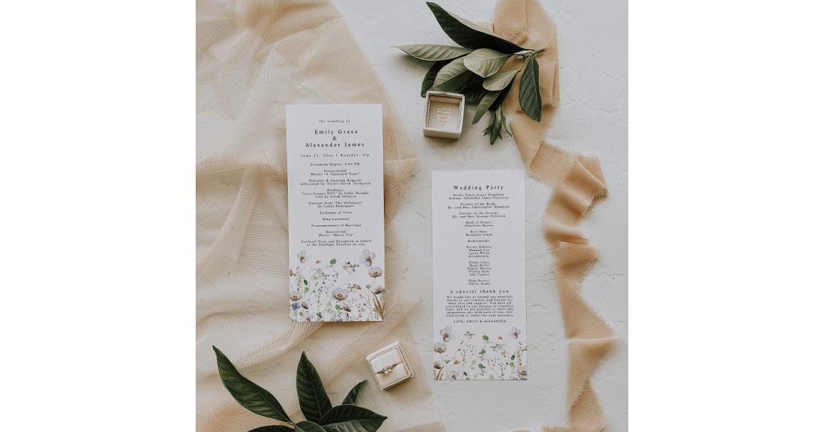 Boho Wildflower Wedding Program Order Of Events | Zazzle