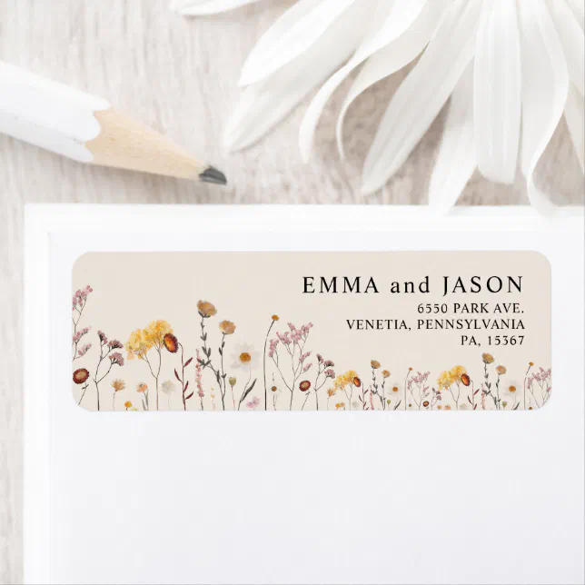 Boho Wildflower Wedding return address labels | Zazzle