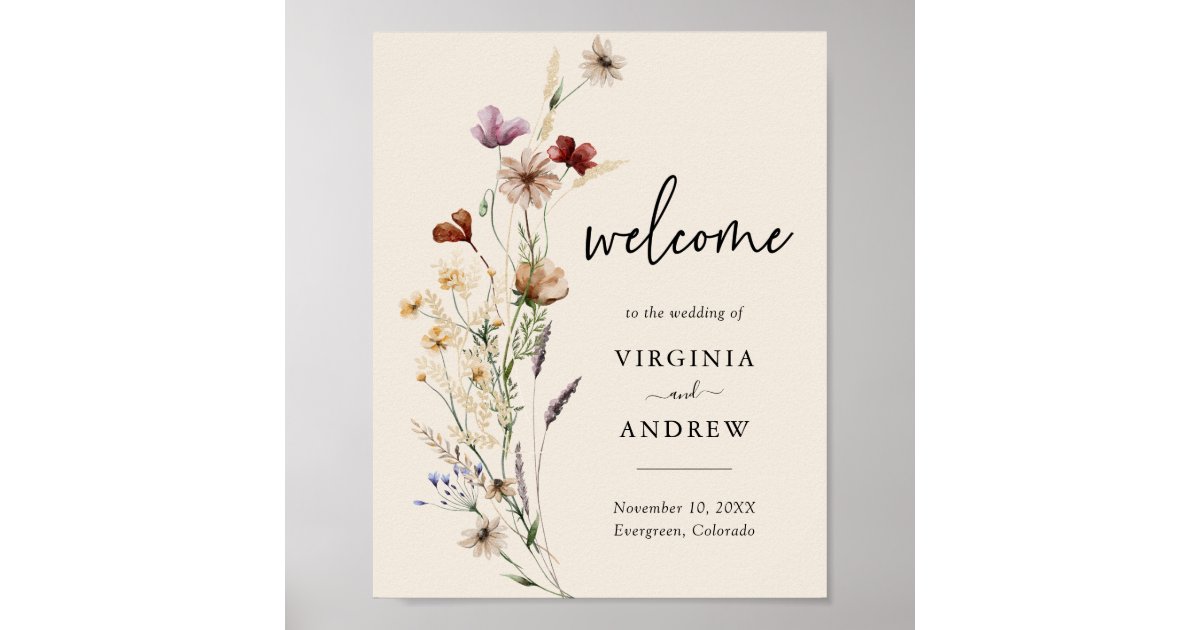 Boho Wildflower Welcome Wedding Poster | Zazzle