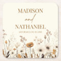 Boho Wildflower Wild Flower Floral Garden Wedding Square Paper Coaster ...
