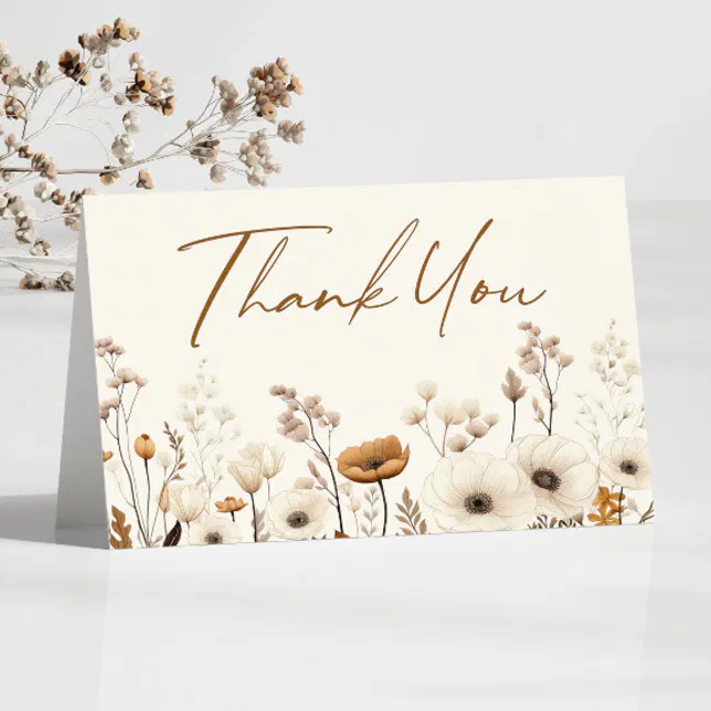 Boho Wildflower Wild Flowers Floral Garden Thank You Card | Zazzle