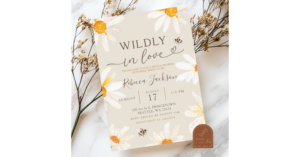 Boho Wildflower Wildly in Love Bridal Shower Invitation | Zazzle