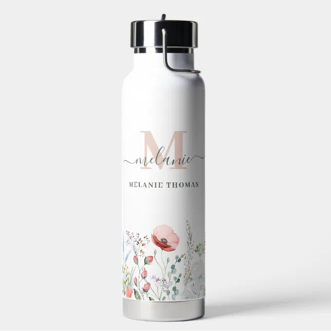 Boho Wildflowers Custom Name Monogram Water Bottle | Zazzle