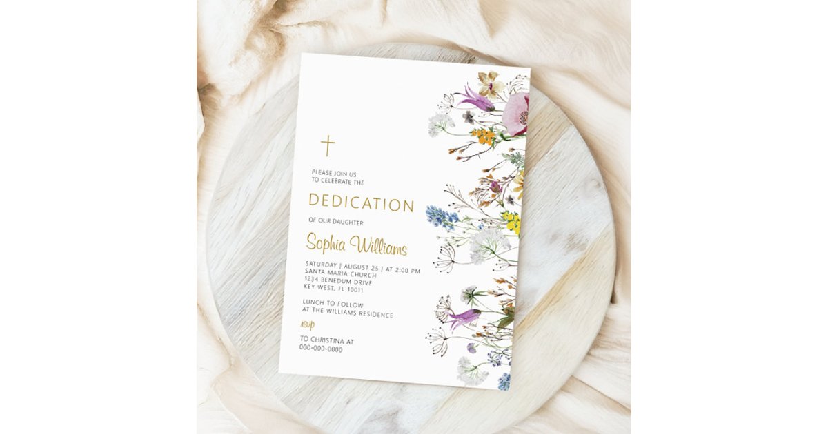 Boho Wildflowers Dedication Invitation | Zazzle