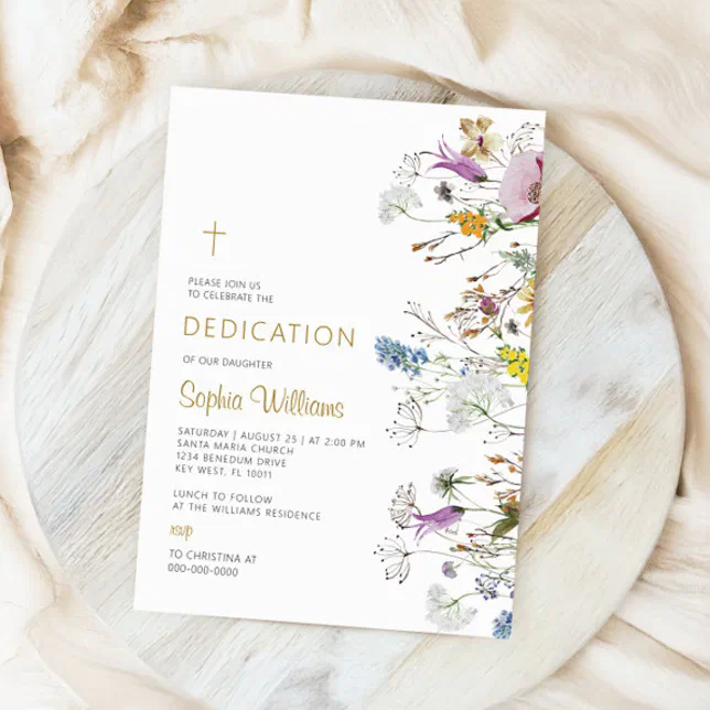 Boho Wildflowers Dedication Invitation | Zazzle