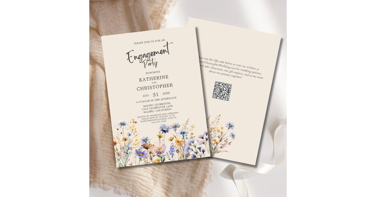 BOHO Wildflowers Engagement Party Elegant Beige Invitation | Zazzle