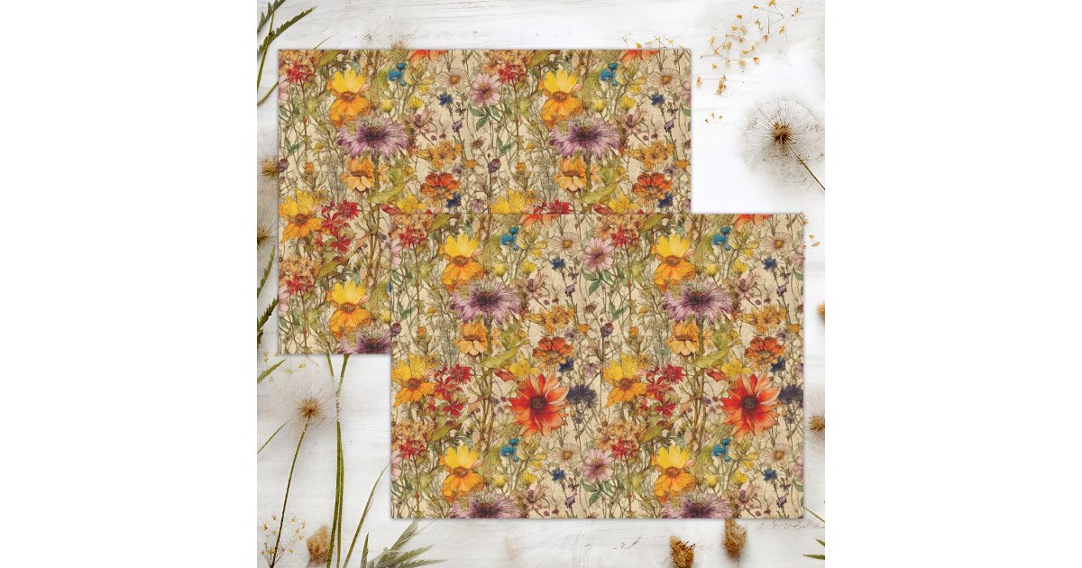 BOHO WILDFLOWERS FLORAL DECOUPAGE TISSUE PAPER | Zazzle