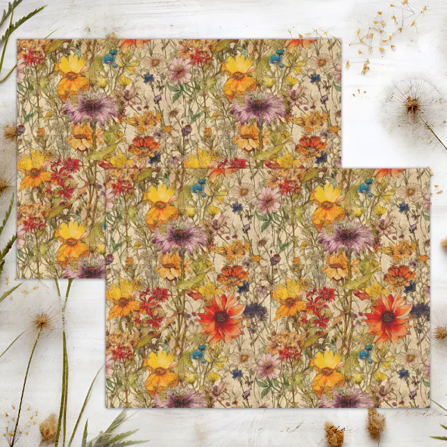 BOHO WILDFLOWERS FLORAL DECOUPAGE TISSUE PAPER | Zazzle