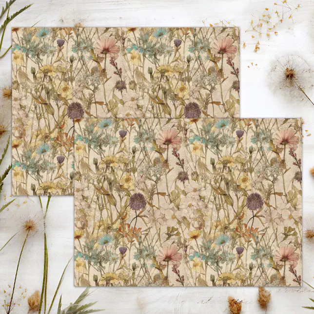 BOHO WILDFLOWERS FLORAL DECOUPAGE TISSUE PAPER | Zazzle