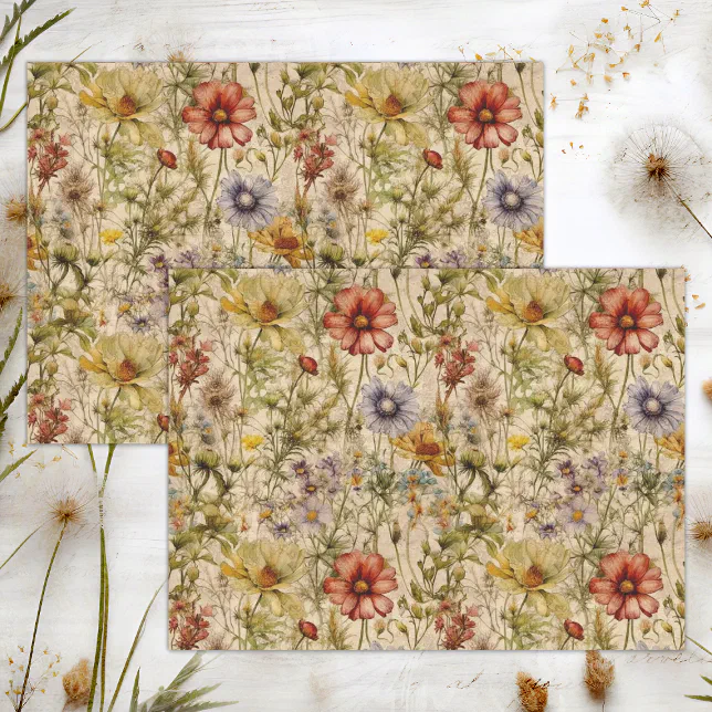 BOHO WILDFLOWERS FLORAL DECOUPAGE TISSUE PAPER | Zazzle